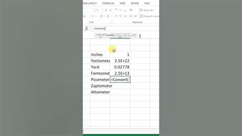 Convert Inches Into Picometer In Microsoft Excel Pico Excel Shorts Youtube