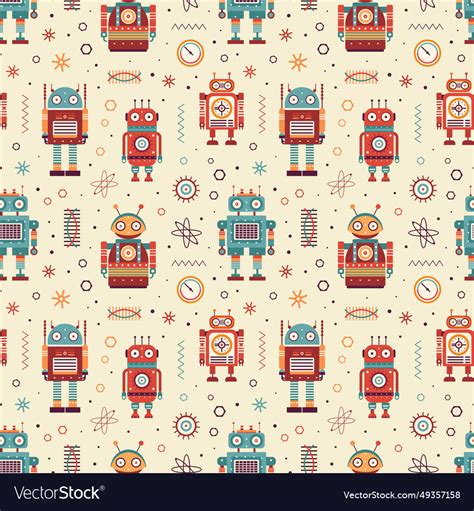 Retro Tin Toys And Vintage Robots Pattern Vector Image