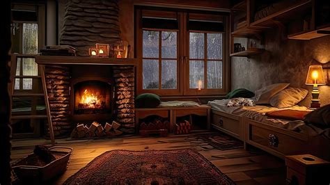 3 Hours Of Rain Sound On Window Rain And Fireplace Sounds At Night