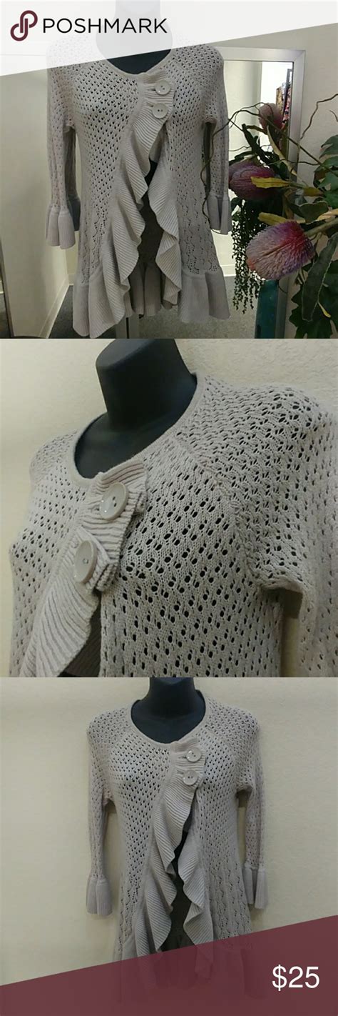 Cupio Flared Crocheted Cardigan Sweater Small Gray