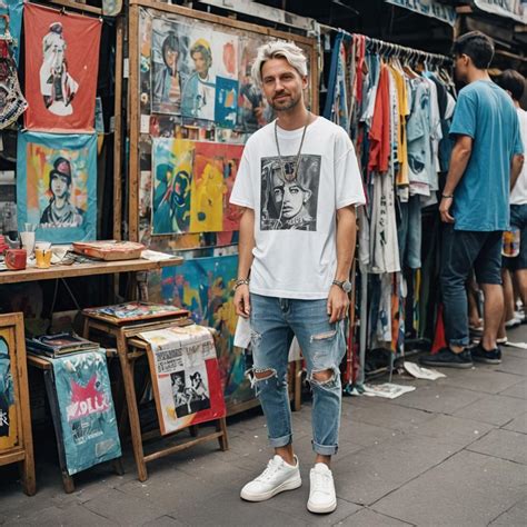 Stylish Man In Front Of Colorful Artistic Backdrop