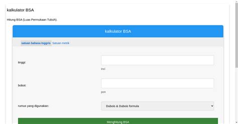 Kalkulator Bsa Menghitung Luas Permukaan Tubuh
