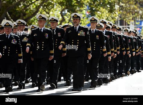Royal Australian Navy Personnel Take Part In The Anzac Day March In