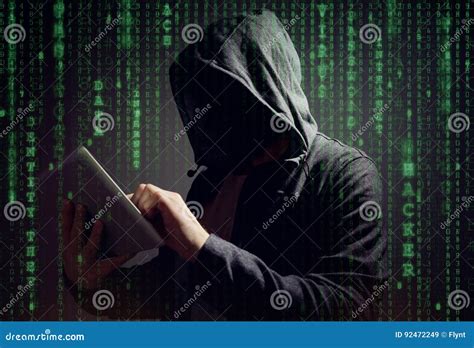 Computer Hacker With Digital Tablet Stock Image Image Of Holding Activity 92472249