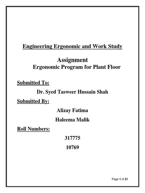 assignment 4 ergonomics project haleema and aleezy pdf human