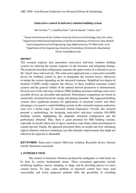 Pdf Semi Active Control Of Mid Story Isolation Building System