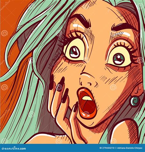 Pop Art Illustration Of A Surprised Woman Face Closeup Vector Of A Pin