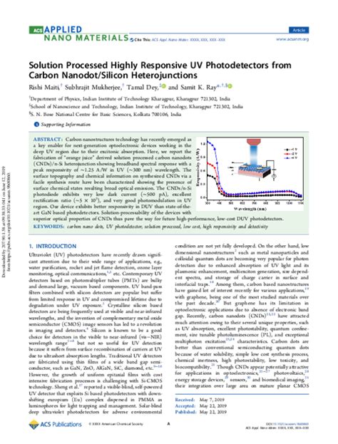 Pdf Solution Processed Highly Responsive Uv Photodetectors From Carbon Nanodotsilicon