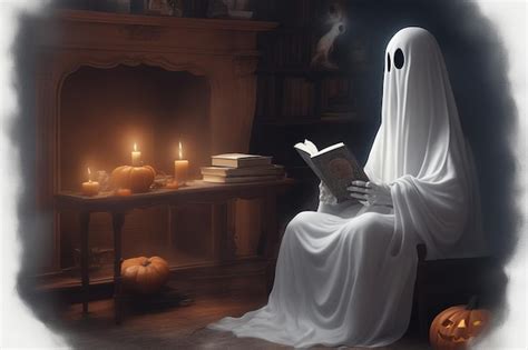 Premium Ai Image A Cozy Halloween Ghost Art Prints Ghost Reading A