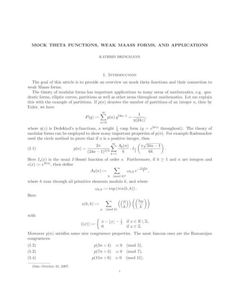 Pdf Mock Theta Functions Weak Maass Forms And … · 2007 11 25