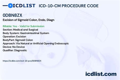 Icd 10 Pcs Procedure Code 0dbn8zx Excision Of Sigmoid Colon Via