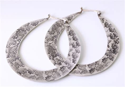 Oxidized Silver Earrings Sterling Silver Hoop Earrings Tribal