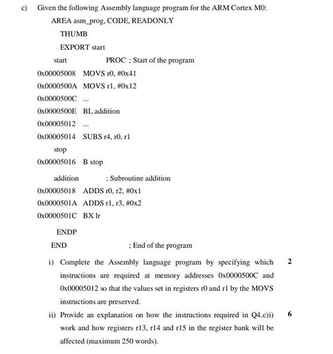 Solved C Given The Following Assembly Language Program For