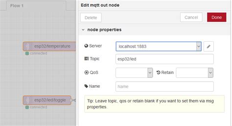 Esp32ПримерыПодключение Esp32 к Node Red при помощи Mqtt Онлайн