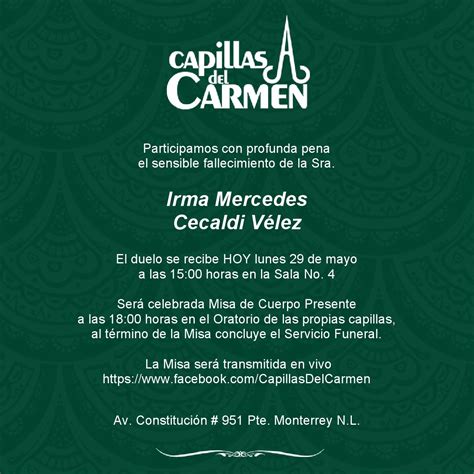 Irma Mercedes Cecaldi Velez Capillas Del Carmencapillas Del Carmen