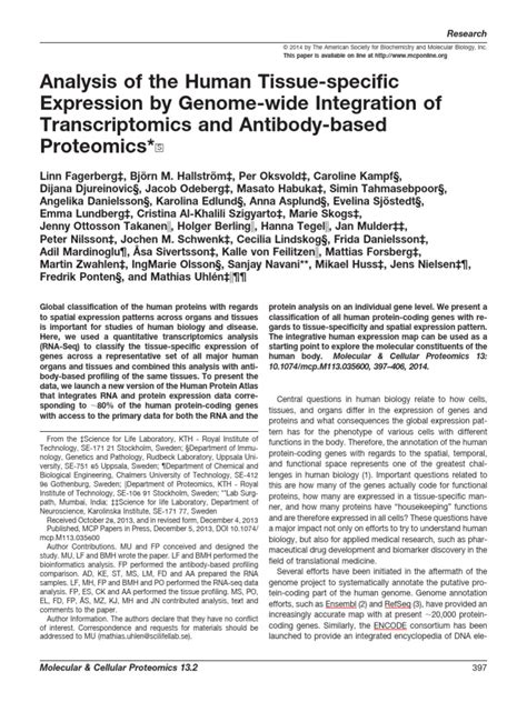 Analysis Of The Human Tissue Specific Expression By Genome Wide