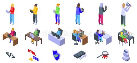 Software Programmer Girl Vector A Series Of People Working On Computers With One Saying Html