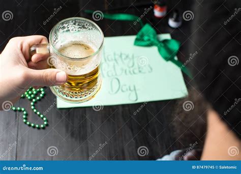 Man Drinking Beer And Celebrating St Patrick Day Stock Image Image Of