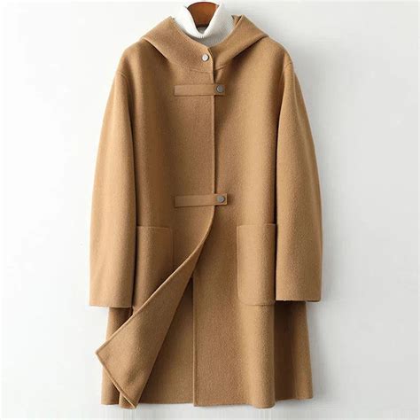 Haxmnou Winter Coats For Women Women Wool Coat Lapel Long Trench Hooded