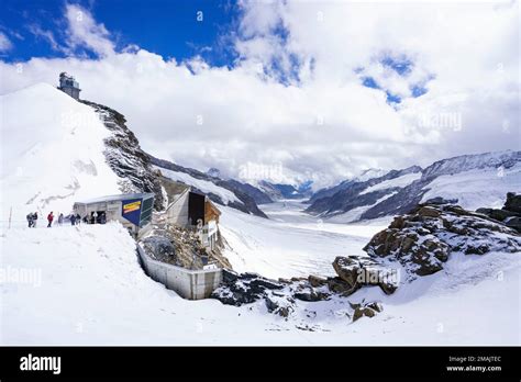 Jungfrau Joch On Top Of Europa Landscape Scenery View Down To Aletsch