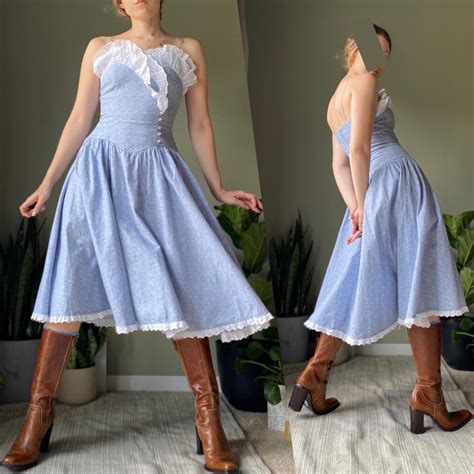 Vintage Cotton Blue Calico Print Eyelet Ruffle Depop