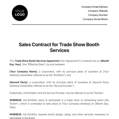 Free Sales Contract For Trade Show Booth Services Template To Edit Online