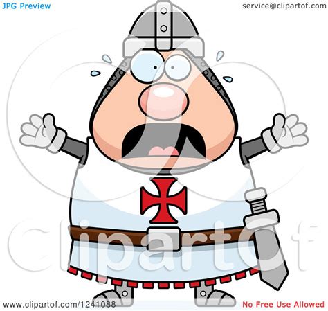 Clipart Of A Scared Screaming Chubby Knight Templar Royalty Free