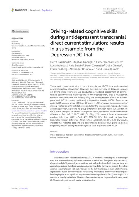 Pdf Driving Related Cognitive Skills During Antidepressant Transcranial Direct Current