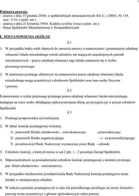 REGULAMIN OKREŚLAJĄCY TRYB l ZASADY PRZETARGU NA USTANOWIENIE ODRĘBNEJ