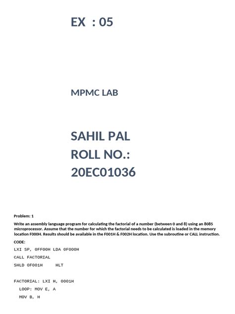 8085 Assembly Programs For Factorial And Bcd Pdf Computer