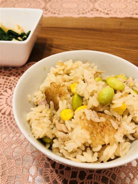レシピ「枝豆コーンツナの炊き込みご飯」ツナの旨味で出汁要らず♪子供も喜ぶごはんです。 冷凍食品の冷食com