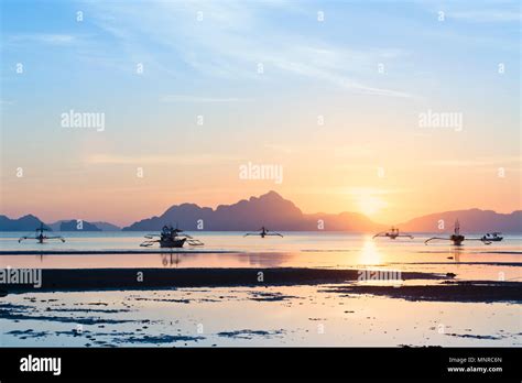 Sunset View From Corong Corong Beach Near El Nido Bacuit Archipelago