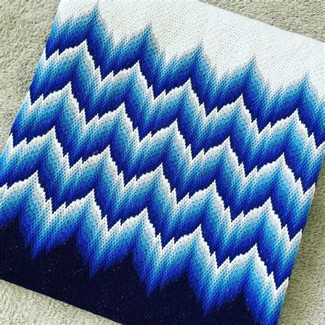 Handmade Bargello Needlepoint Cushion One Off Decorative Pillow Blue