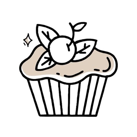 Cupcake Doodle Clipart En Illustration Vectorielle Noir Et Beige