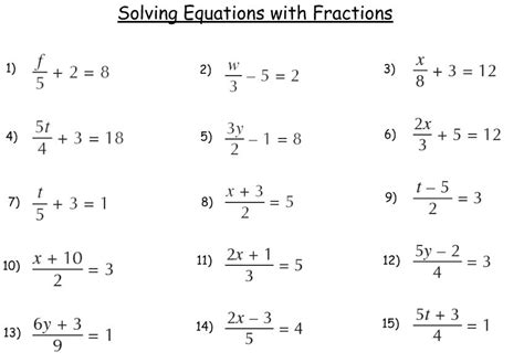 15 Fraction Equations Worksheets