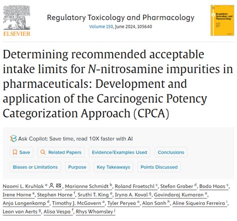 Determining Recommended Acceptable Intake Limits For N Nitrosamine Impurities In Pharmaceuticals
