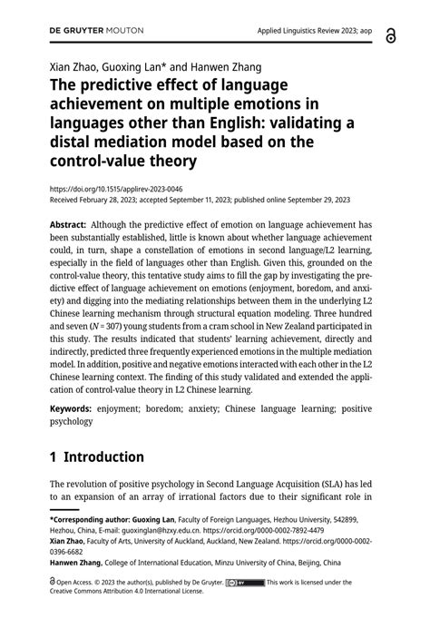 Pdf The Predictive Effect Of Language Achievement On Multiple Emotions In Languages Other Than