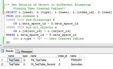 sql server list all objects created on all filegroups in database sql authority with pinal dave
