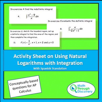 Calculus Using Natural Logarithms With Integration Activity Sheet