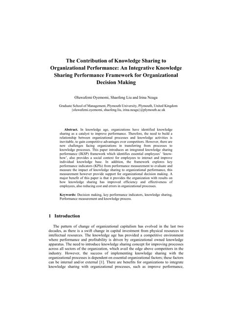 PDF The Contribution Of Knowledge Sharing To Organizational
