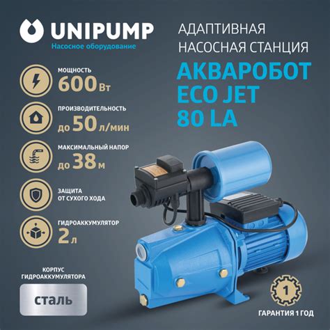 Характеристики Насосная станция адаптивная АКВАРОБОТ ECO JET 80 LA (г/а ...