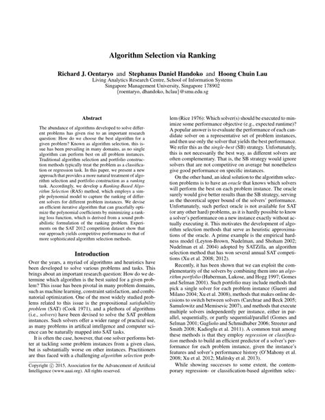 Pdf Algorithm Selection Via Ranking