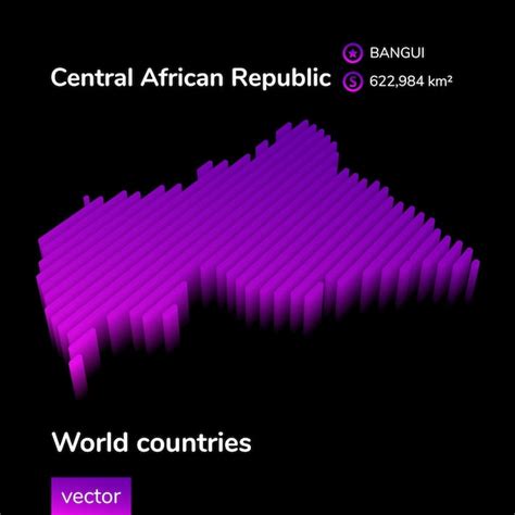 Mapa d vetorial listrado estilizado da república centro africana em cores violetas sobre fundo