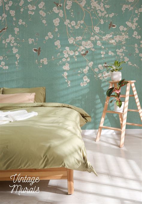 Blue Cherry Blossom Wallpaper Vintage Selfadhesive Peel And Stick