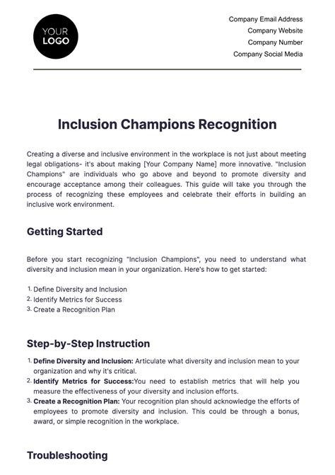 Free Inclusion Champions Recognition HR Template To Edit Online