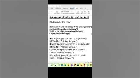 Python Certification Exam Question 4 Shorts Shortsvideopythoncoding