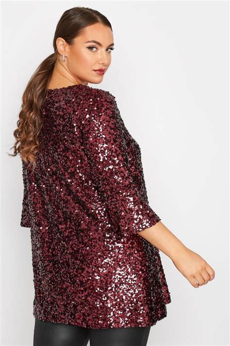 Yours London Plus Size Red Sequin Embellished Flute Sleeve Top Yours