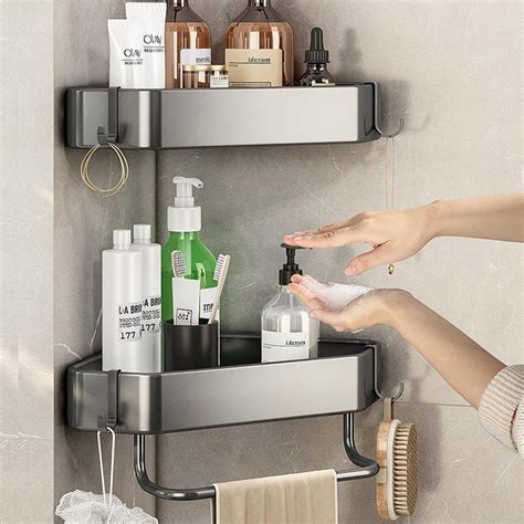 Hole Free Wall Mounted Corner Bathroom Storage Shelf Multi Layer