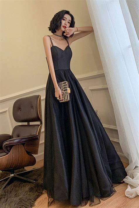 A Line Open Back Black Long Prom Dress Long Black Formal Graduation E