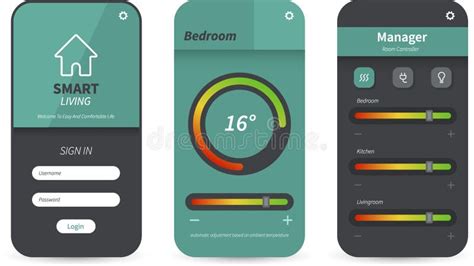 Modern Smart Home Control App Interface With Temperature And Room Management Stock Vector